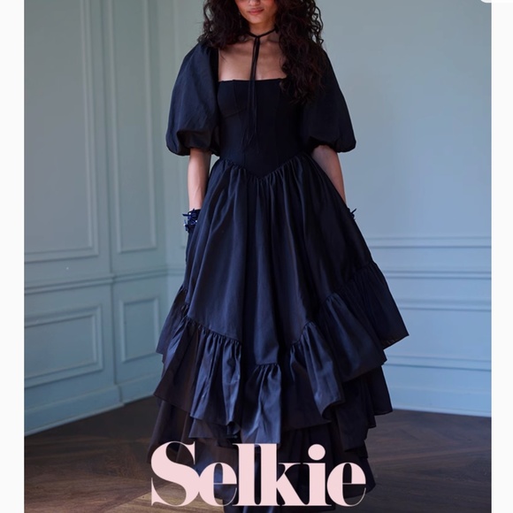 Selkie | Dresses | Selkie The Raven French Ritz Midi Dress Black Cotton ...